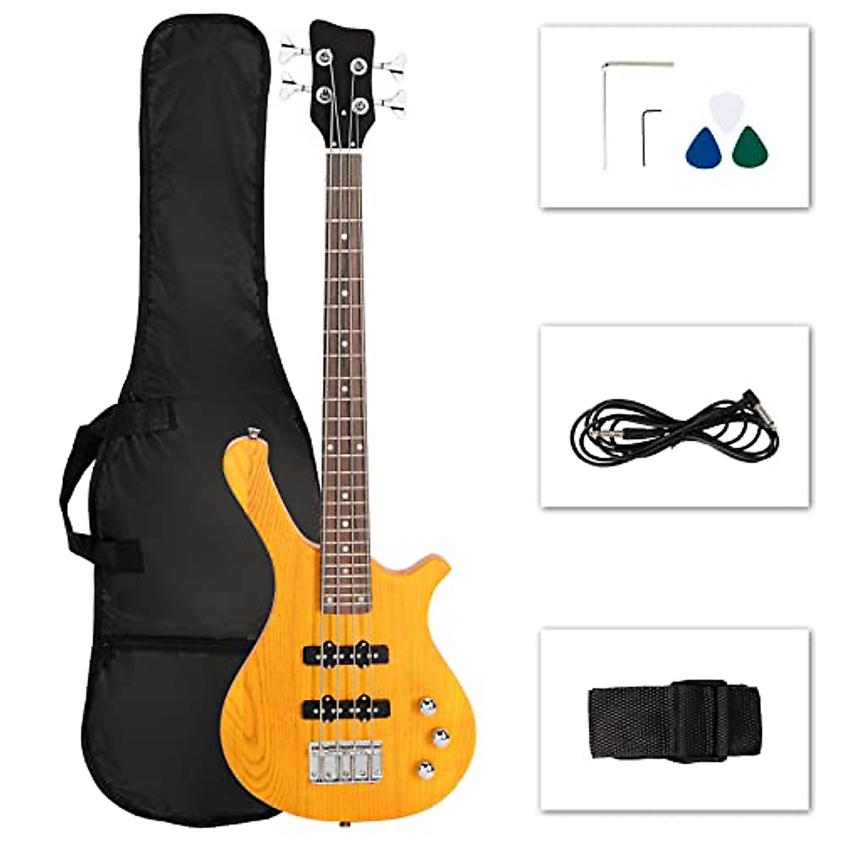 Ktaxon 4 String Electric Bass Guitar, 36-inch Bass Guitar Kit with Split single-coil Pickup, Rosewood Fretboard, Mahogany Body for Kids, Boy and Girl(Yellow)