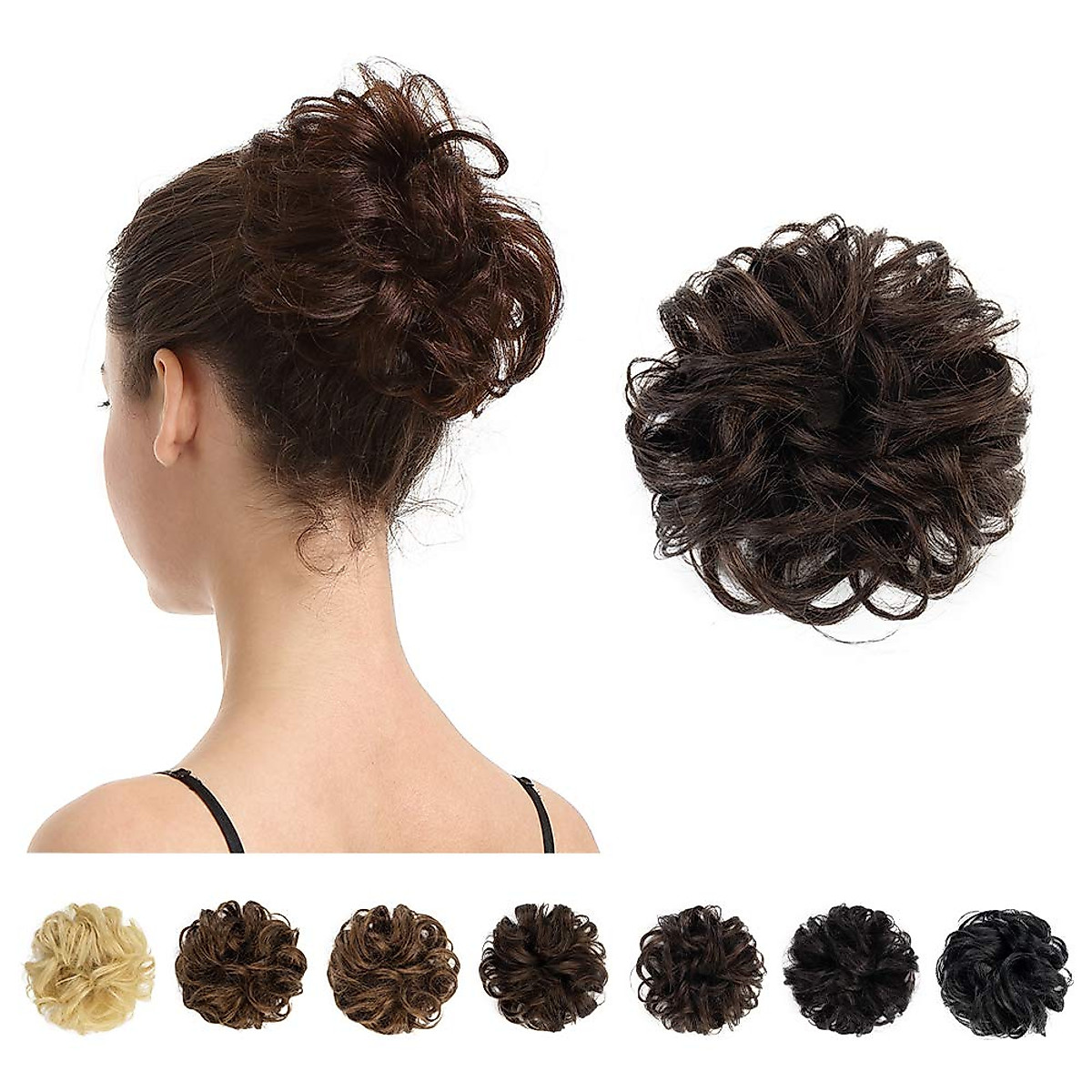 BARSDAR 100% Human Hair Bun Extension - Human Hair Messy Bun Hairpieces Brown Hair Bun Extensions for Women - Real Human Hair Bun Natural Hair Bun Scrunchies Updo Chignons Daily - Dark Brown