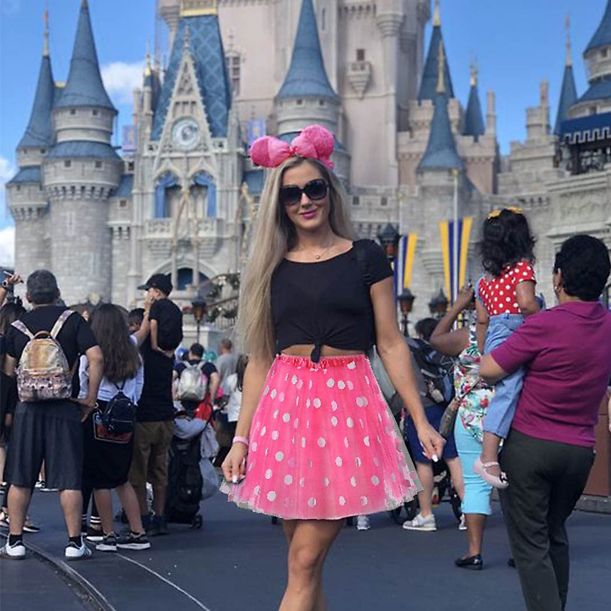 TWINKLEDE Women's Polka Dot Tulle Tutu Skirt Layered Ballet Tutu Skirts Halloween Costume Tutu Skirt for Women and Girls (A Hot Pink)