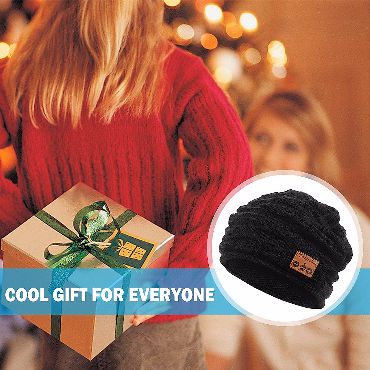 Wireless Beanie for Men, Smart Music Knit Winter Hat with Speaker Mic for Fitness Outdoor Sports, Black