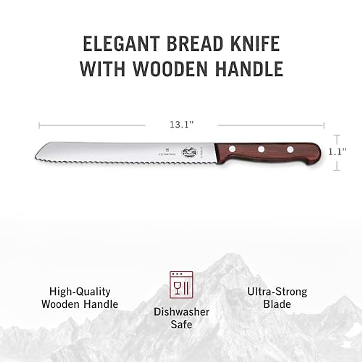 Victorinox Bread Knife - Serrated Bread Knife for Kitchen Accessories - Cut Bread, Pastries & More - Wooden Handles, 8.25"