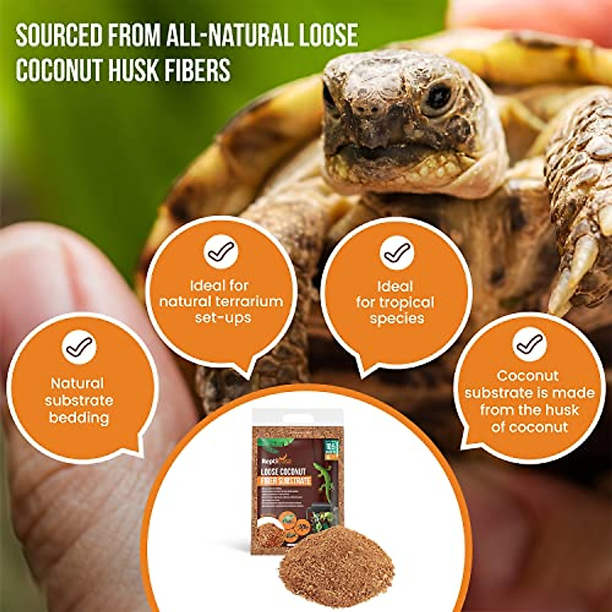 ReptiCasa Loose Coconut Substrate Husk Fibers, 10.5 Quarts Bag, Clean Natural Terrarium Bedding for Reptiles, Amphibians, or Invertebrates, Waste, Liquid and Odor Absorbent