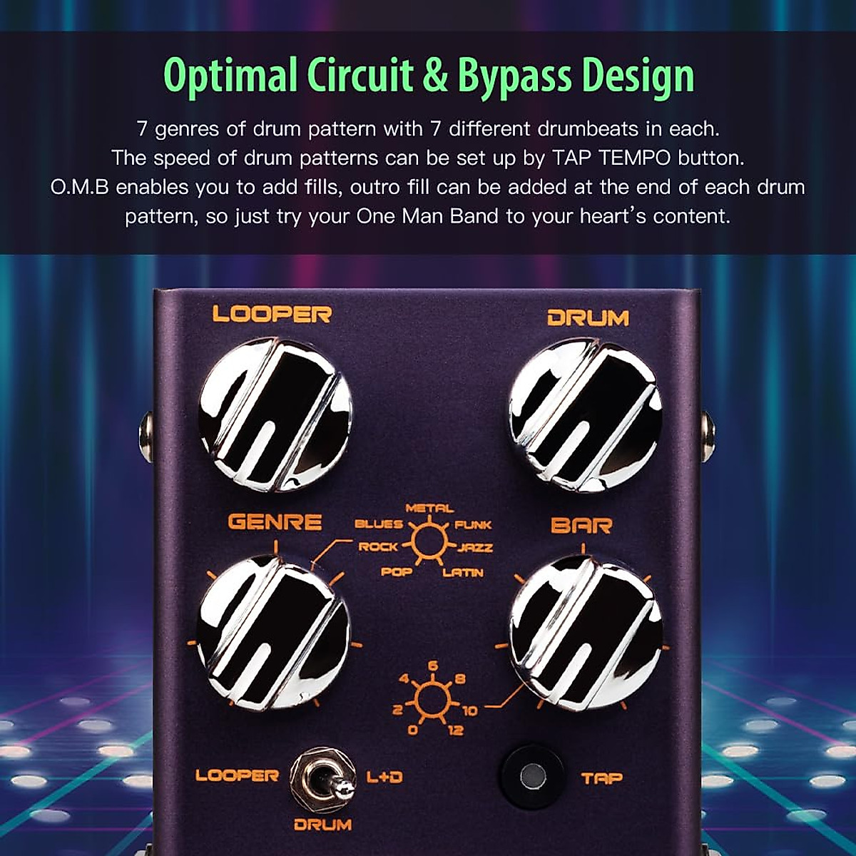 JOYO Looper & Drum Machine Pedal (Looper Cycle Recording/Drum Machine/Looper+Drum) for Electric Guitar Effect (O.M.B R-06)