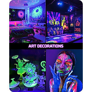 EDISHINE 6 Pack Black Light Bulb, 120V 9W UV Blacklight Bulbs with UVA Level 385-400nm, A19 E26 Base, LED Black Light Bulb for Blacklight Party, Body Paint, Fluorescent Poster, Halloween, ETL Listed