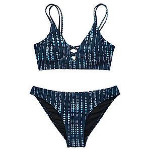 CUPSHE Women's Dream Space Lace Up Bikini Set Beach Swimwear Medium Dark Blue