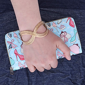 Printed Sparkly Design Patterned Zippered Wallet-Cosmetic Light Blue