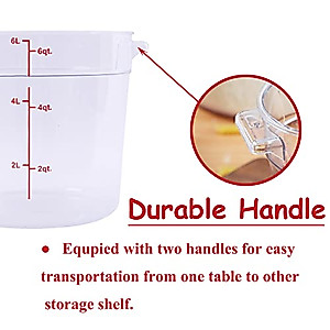 Casipan 6 QT. Clear Round Storage Box Container with Red Gradations Plastic Space Saving For Home or Commercial Kitchen use, Food Prep and Storage, 1 Piece (6QT)