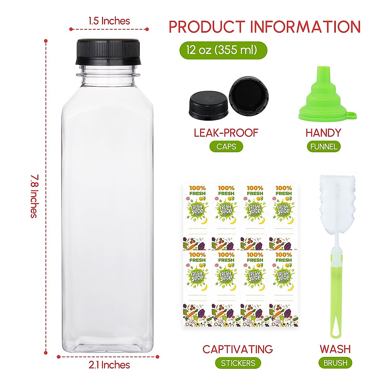 The Buyer Choice 162pcs 16oz Plastic juice containers with lids Bulk Reusable juice Bottles for juicing with Black Tamper Evident Lids, Disposable Empty Clear Bulk Beverage Containers for smoothies