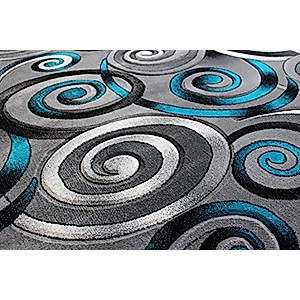 Masada Rugs, Turquoise Grey Modern Contemporary Woven Area Rug, Hand Carved (5 Feet X 7 Feet, Turquoise)