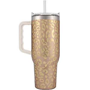 Yukon Outfitters Fit Forty 40oz Double Wall Vacuum Insulated Stainless Steel Tumbler with Reusable Straw & Ergonomic Handle | For Hot or Cold Beverage, Gold Leopard
