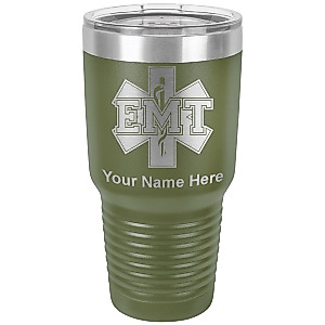 LaserGram 30oz Vacuum Insulated Tumbler Mug, EMT Emergency Medical Technician, Personalized Engraving Included (Camo Green)