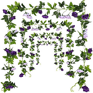 JUSTOYOU 2 Pack (15.8FT) Fake Rose Garland, Artificial Rose Vines Flower Garland Hanging Floral Garland Vine Wedding Home Backdrop Party Arch Arrangement Decoration