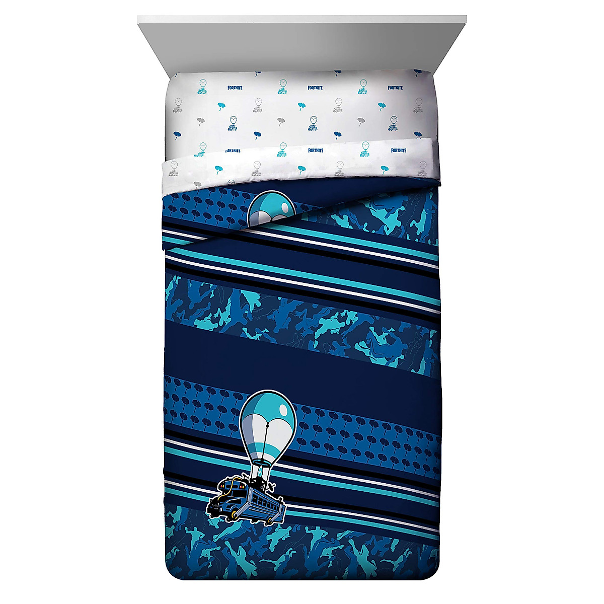 Jay Franco Fortnite Battle Bus 5 Piece Twin Bed Set - includes Reversible Comforter & Sheet Set Bedding - Super Soft Fade Resistant Microfiber (Official Fortnite Product)