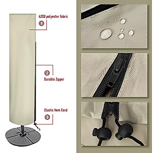 Vainlley Patio Umbrella Cover Waterproof Umbrella Cover with Rod Outdoor Offset Umbrella Cover for Cantilever Offset Umbrella 7-11 Feet