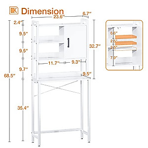 ODK Over The Toilet Storage, Over Toilet Bathroom Organizer, 3-Tier Bathroom Space Saver with Magnetic Suction Clasp, Freestanding Space Saver Toilet Stands, White