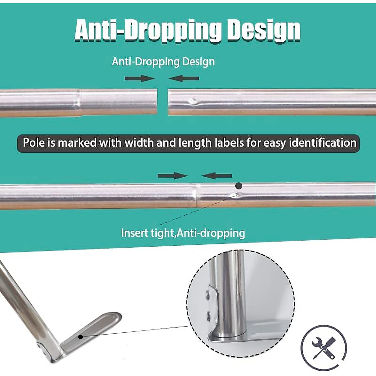 Mengersi Canopy Bed Frame Bed Post Stainless Steel Metal Bed Wooden Bed Bracket Poles (California King, Silver)