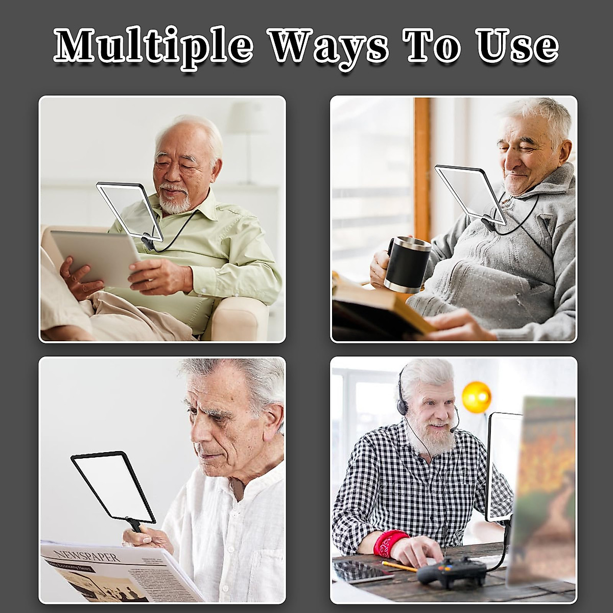 Hands Free 9.4"x6.7" Full-Page 5X Magnifying Glass for Reading, Large Lighted Magnifier with 50 LED Lights, Flexible Gooseneck Magnifier for Neck Wear Repair Sewing Low Vision Elderly