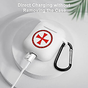 Knights Templar Round Seal Silicone AirPods Case Protective Cover Compatible with AirPods 2 & 1 with Keychain