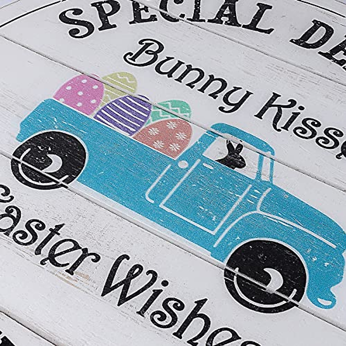 CYPREWOOD Easter Decoration Sign for the Home, 16" Large Farmhouse Wooden Easter Decor, Easter Signs for Door Hanger, Yard (Little Blue Truck Easter)