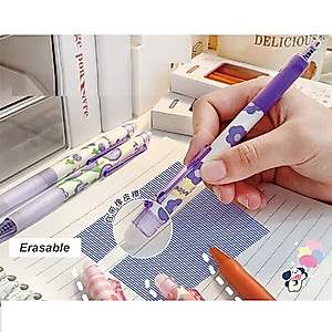 MOZXIRZ 4-in-1 Cute Flower Pens - 0.5mm Fine Point, Retractable, Erasable, Pink Ink for Office, School, Women & Girls