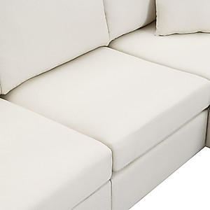 90" Modular Sectional Sofa with Convertible Ottoman, 5 Seats L-Shape Reversible Solid Corner Sofa with 2 Pillows, Linen Modern Sleeper Couch for Living Room, Apartment, Office (Cream White)