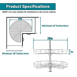 CLLVGOKD Kidney Chrome Lazy Susan, 28 Inch Lazy Susan Blind Corner Cabinet, 360° Rotating Corner Cabinet Lazy Susan, 2 Tier Adjustable Height, Lazy Susan Organizer for Cabinet Space Saving