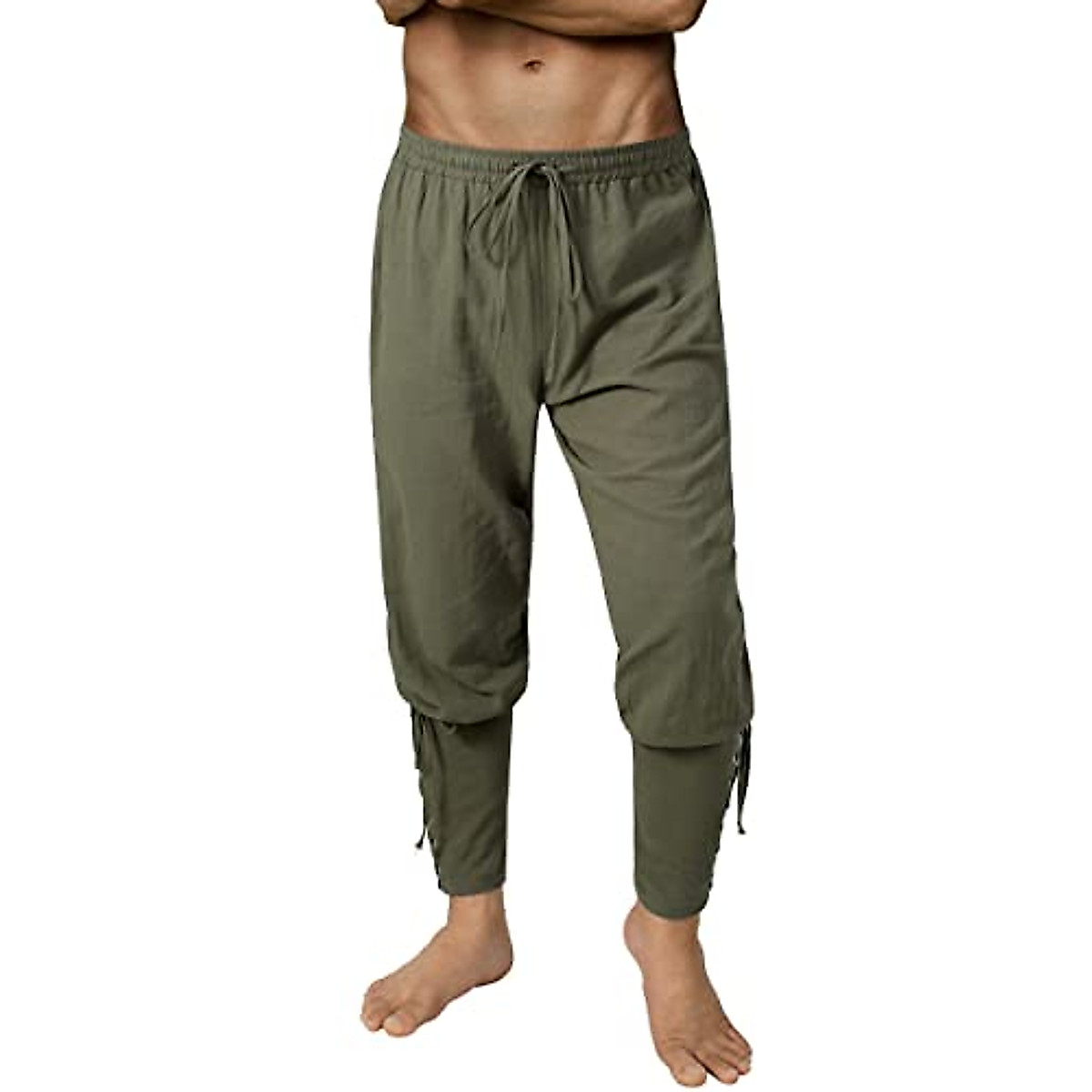 Men's Viking Pirate Pants - Ankle Banded Renaissance Trousers for Medieval Cosplay Army Green 40 3XL