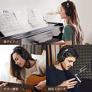 bopmen Over Ear Headphones - Wired Studio Headphones with Shareport, Foldable Headsets with Stereo Bass Sound for Monitoring Recording Keyboard Guitar Amp DJ Cellphone, Black