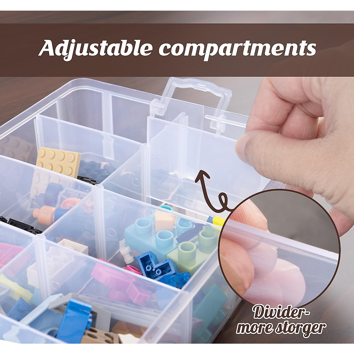Anstore Storage Box with Compartments, Reinforced 3-Tier Clear Plastic Craft Storage Box with Lids, Practical Sorting Box for Crafts, Jewelry, Toy building blocks(Medium)
