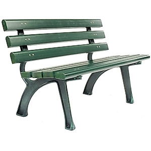 Global Industrial 4'L Park Bench with Backrest, Recylced Plastic, Green