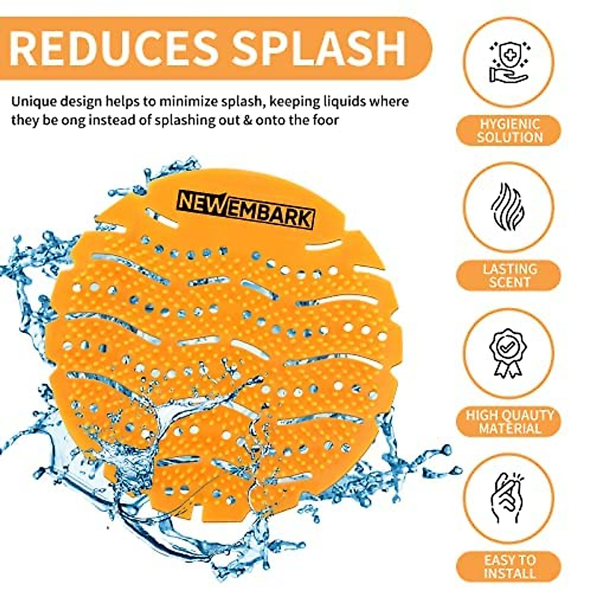 NEW EMBARK Urinal Screen Deodorizer - Urinal Cakes Anti-Splash Urinal Screen for Toilets at Home Office Bar Gyms Restaurants Schools - Toilet Urinal Guard with Lemon and Orange Scents 6.3"x6.3", 10pcs