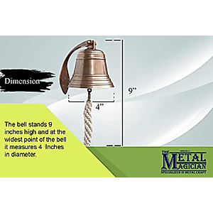 4" Solid Antique Brass Bell Quality Marine Wall Mounted Ship Hanging Bell Perfect for Dinner, Indoor, Outdoor, School, Bar, Reception, Last Order & Church by The Metal Magician