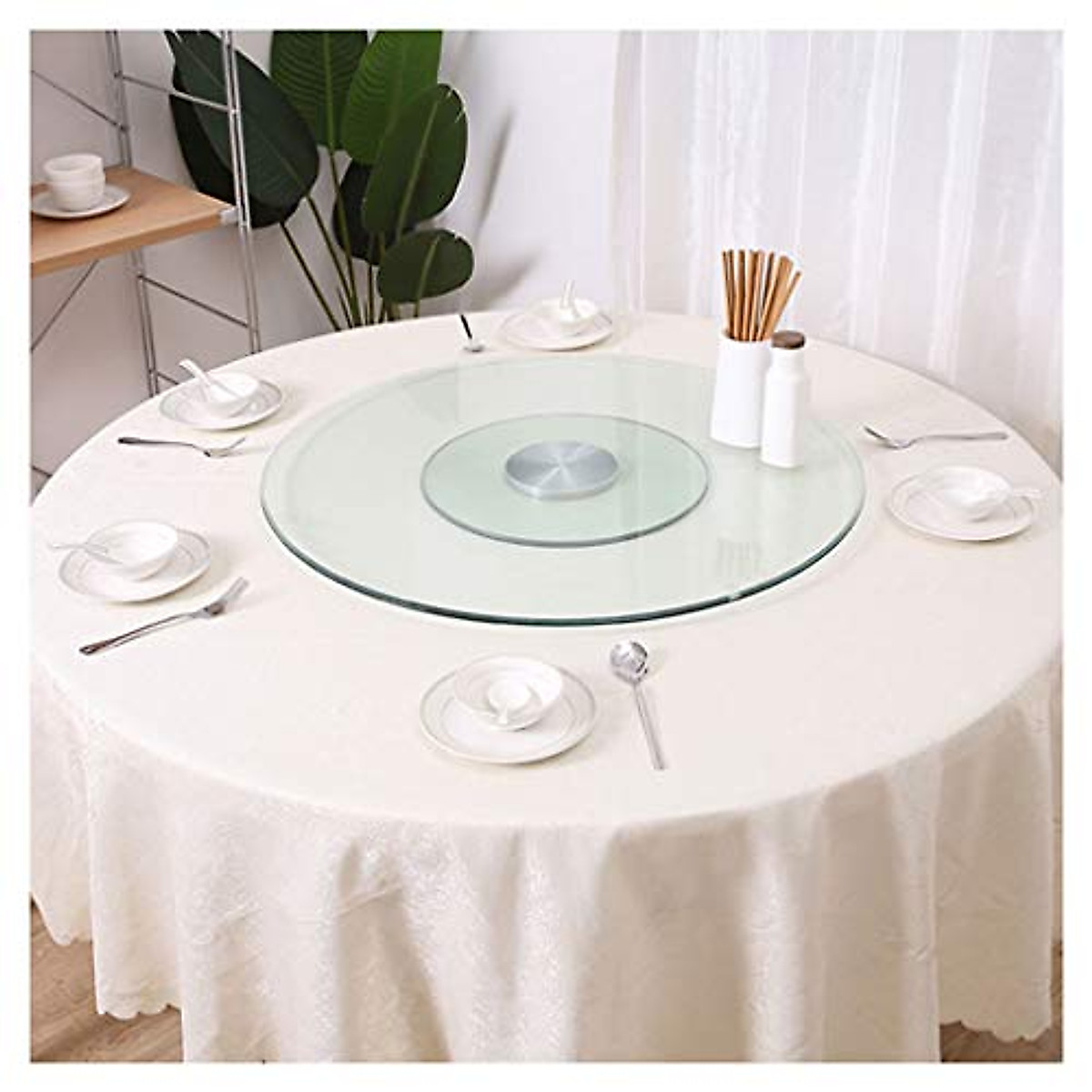 Hermsi 80 cm (30 inch) Tempered Glass Lazy Susan Turntable, Round Tabletop Rotating Serving Tray for Dining Table - Transparent