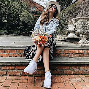 RUIDENG Rocker Bottom Shoes for Women Comfy | White Platform Sneakers Everyday Wear | 2 Inch Thick Sole with Air Cushion Size 6.5