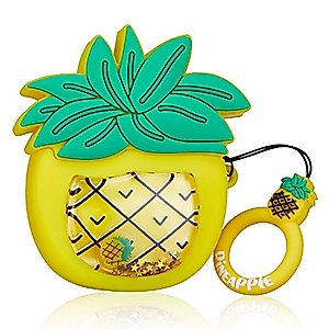 Oqplog for AirPod Pro 2019/Pro 2 Gen 2022 Case Protective Soft Silicone Cute Cover for Teens Girls Kids Air Pods Funny Fruit Quicksand Shiny Skin Accessories Cases for Airpods Pro-Bling Pineapple