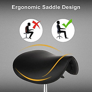 OmySalon Saddle Stool Rolling Chair, Ergonomic Saddle Chair with Swivel Wheels, Adjustable Hydraulic Stylist Cutting Stool for Tattoo Facial Massage Salon Medical Spa, Black