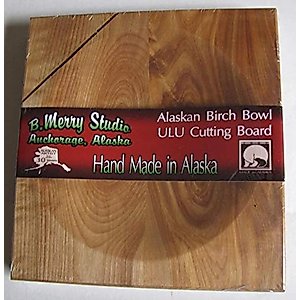 Birch Wood ULU CHOPPING BOWL BOARD WITH CORNER BLADE SLOT