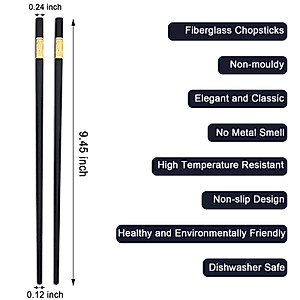 Chopsticks, Bestdin 10 Pairs Fiberglass Chopsticks Reusable, Premium High Temperature Resistant Chop Sticks for Cooking Eating, Square Non-Slip Odorless ChopSticks Reusable, Dishwasher Safe, 9.4 Inch