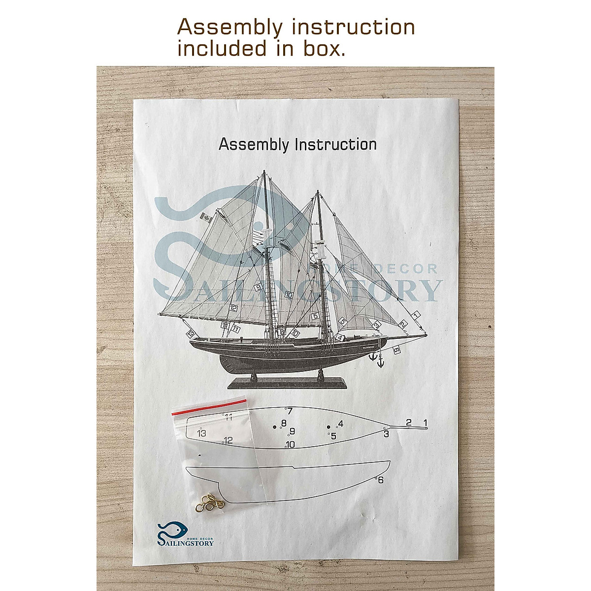 SAILINGSTORY Wooden Sailboat Model Ship Bluenose 1/60 Scale Replica Schooner Sailboat Decor Large