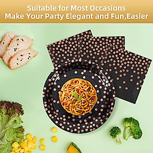 CENLBJ Black and Rose Gold Paper Plates- 100 Pack- 50 x 9 Dinner Plates & 50 x 6.5 Napkins, Black Paper Plates and Black Napkins Party Supplies for Birthdays and All Occasions