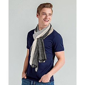 GERINLY Color Block Summer Scarf for Men Long Neck Wraps Shawl Urbanstyle Scarf Gift for Men (Black Gray Beige)