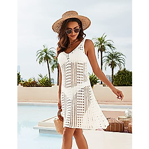 Blooming Jelly Womens Bathing Suit Cover Ups Crochet Pool Swimsuit Cover Up Beach Dresses (Medium, Beige)
