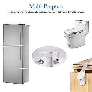 Baby Safety Locks | Child Proof Cabinet, Drawer, Appliances, Toilet Seat, Fridge and Oven & More | No Tools or Driling Required | Use 3M adhesive with Adjustable Strap and Latch System - 6 Pack, White