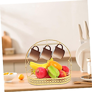 BESTonZON Wrought Iron Coffee Mug Cup Holder Stand Dishes Organizer Rack for Counter Cabinet Table for Kitchen Restaurant Office - 33.3 x 29.2 x 20cm (Golden)