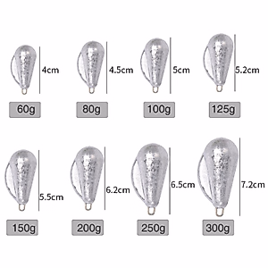 LINFFSTR 5Pcs Fishing Lead Sinkers with Fin Sea Fishing Weights with Weight Scale Fishing Drop Sinkers Carp Fishing Tackle Fish Casting Tool 60g 80g 100g 120g 150g 200g 250g 300g (Size : 300g)