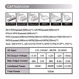 Apevia CAPTAIN550 ATX Power Supply with All Black Cables