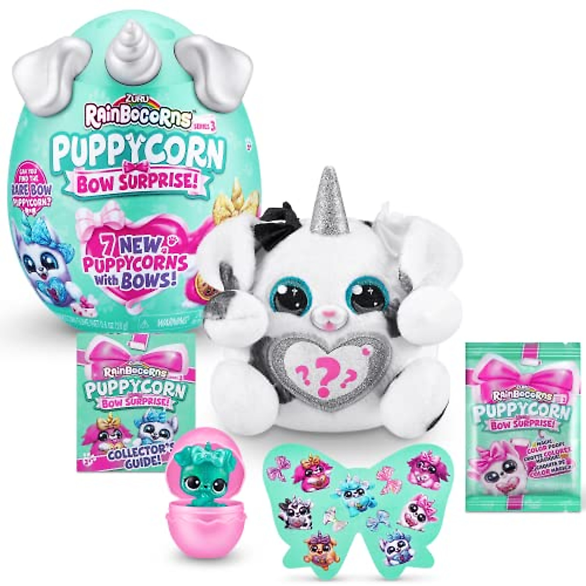 Rainbocorns Puppycorn Surprise Series 3 (Dalmation) by ZURU, Collectible Plush Stuffed Animal, Surprise Egg, Sticker Pack, Slime, Dog Plush, Ages 3+ for Girls, Children