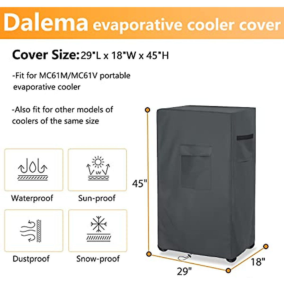 Dalema Evaporative Cooler Cover for MC61M/MC61V Evaporative Cooler,Heavy Duty Waterproof Evaporative Air Cooler Cover,29"L x 18"W x 45"H Swamp Evaporative Cooler Cover,Grey.