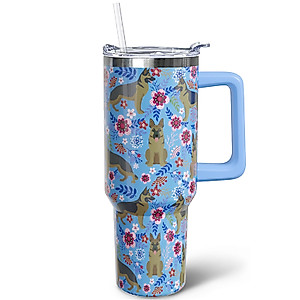 puhnhsv 40 oz German Shepherd Tumbler with Handle, Insulated Stainless Dog Tumbler Coffee Travel Mugs Cup Water Bottle German Shepherd Lovers Gifts for Women Girls