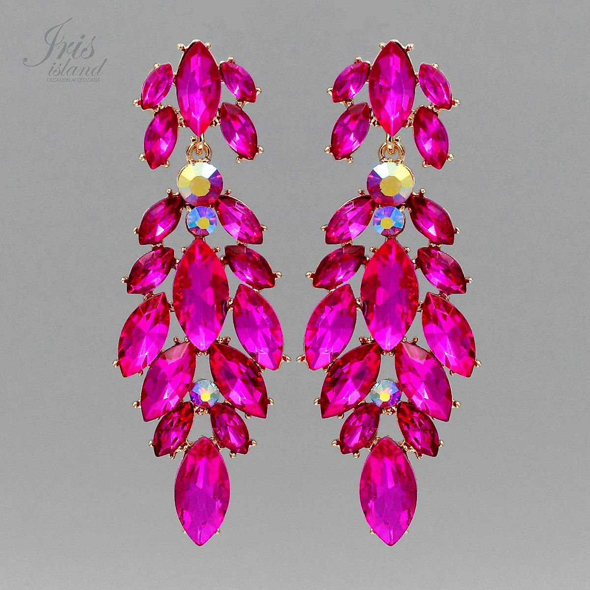 Womens Crystal Rhinestone Dangle Earrings Fuchsia Hot Pink for Proms Wedding Party
